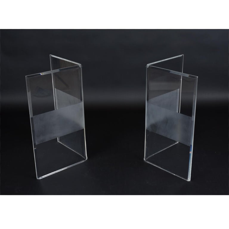 Double V-Shape Vintage Modern Acrylic Frosted Band Lucite Dining Table ...