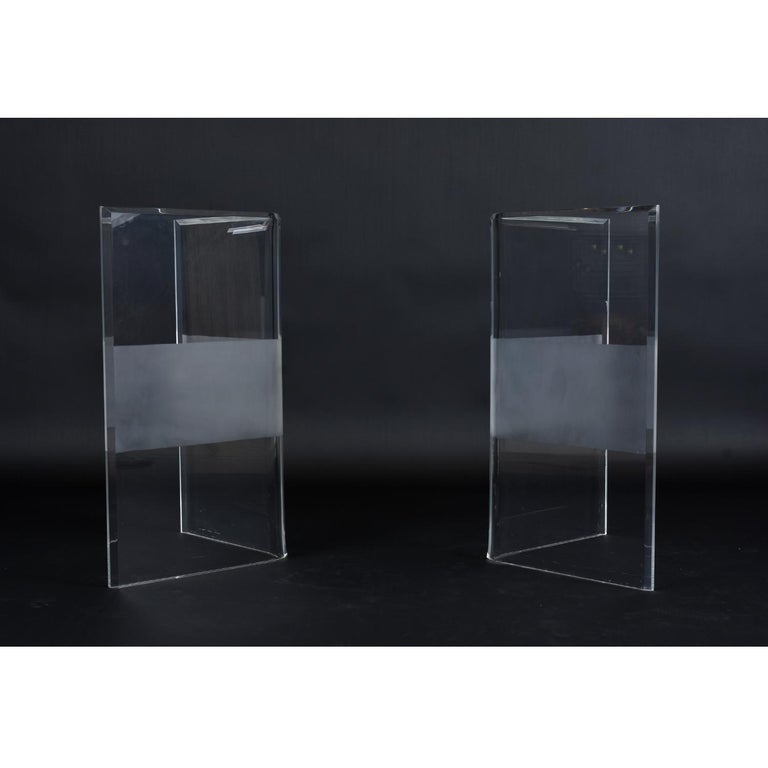 Double V-Shape Vintage Modern Acrylic Frosted Band Lucite Dining Table ...