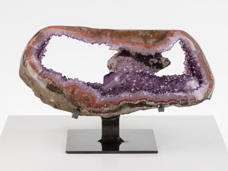Double Windowed Amethyst Geode with Agatised Borders and Rare Calcite ...