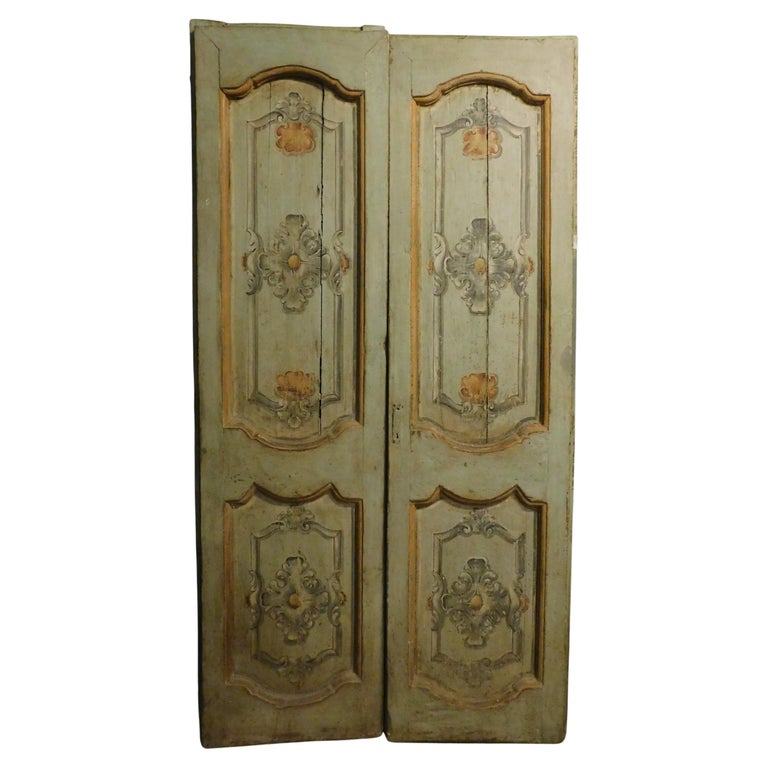 Double wing door, carved and painted in the panel, '700 Italy For Sale ...