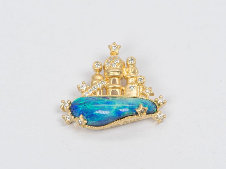 Doublet Australian Opal and Diamond Castle Pendant 18k Gold R4284 For ...