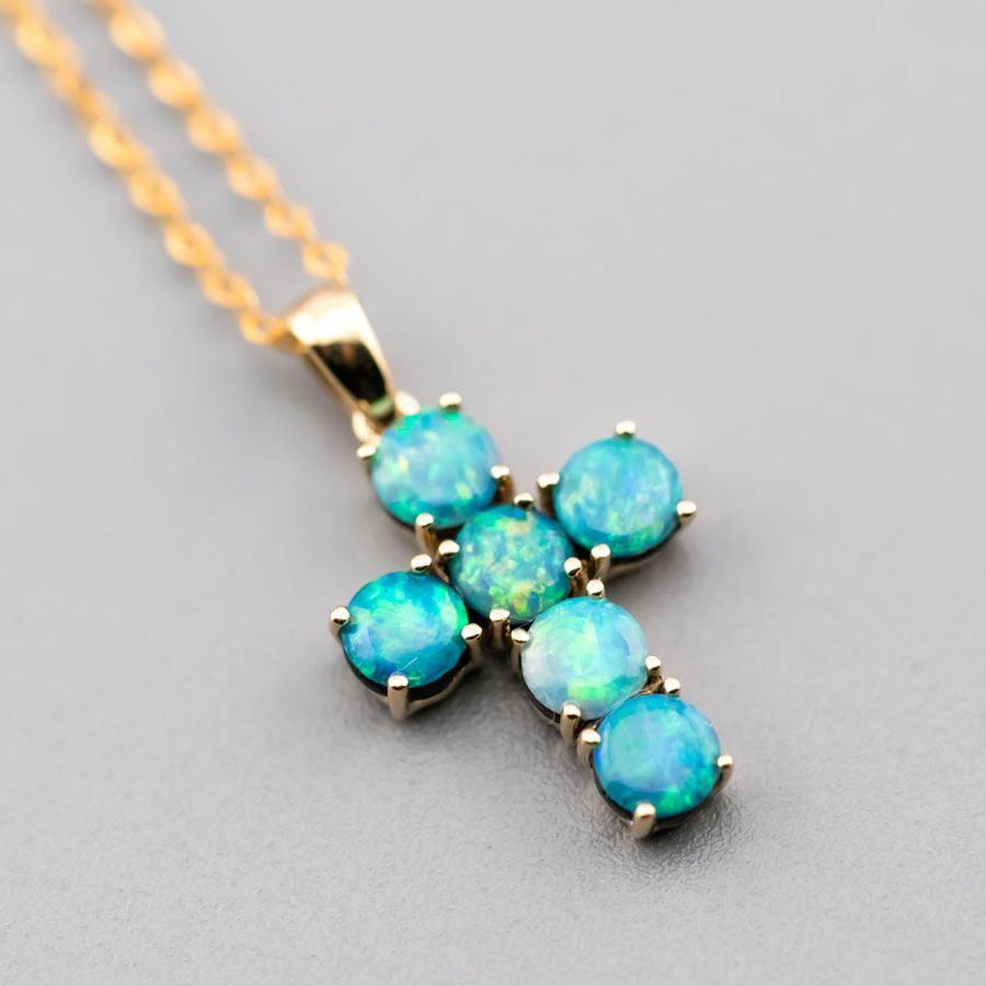 Doublet Opal Cross Pendant Necklace: Australian Opal in 18K Gold For ...