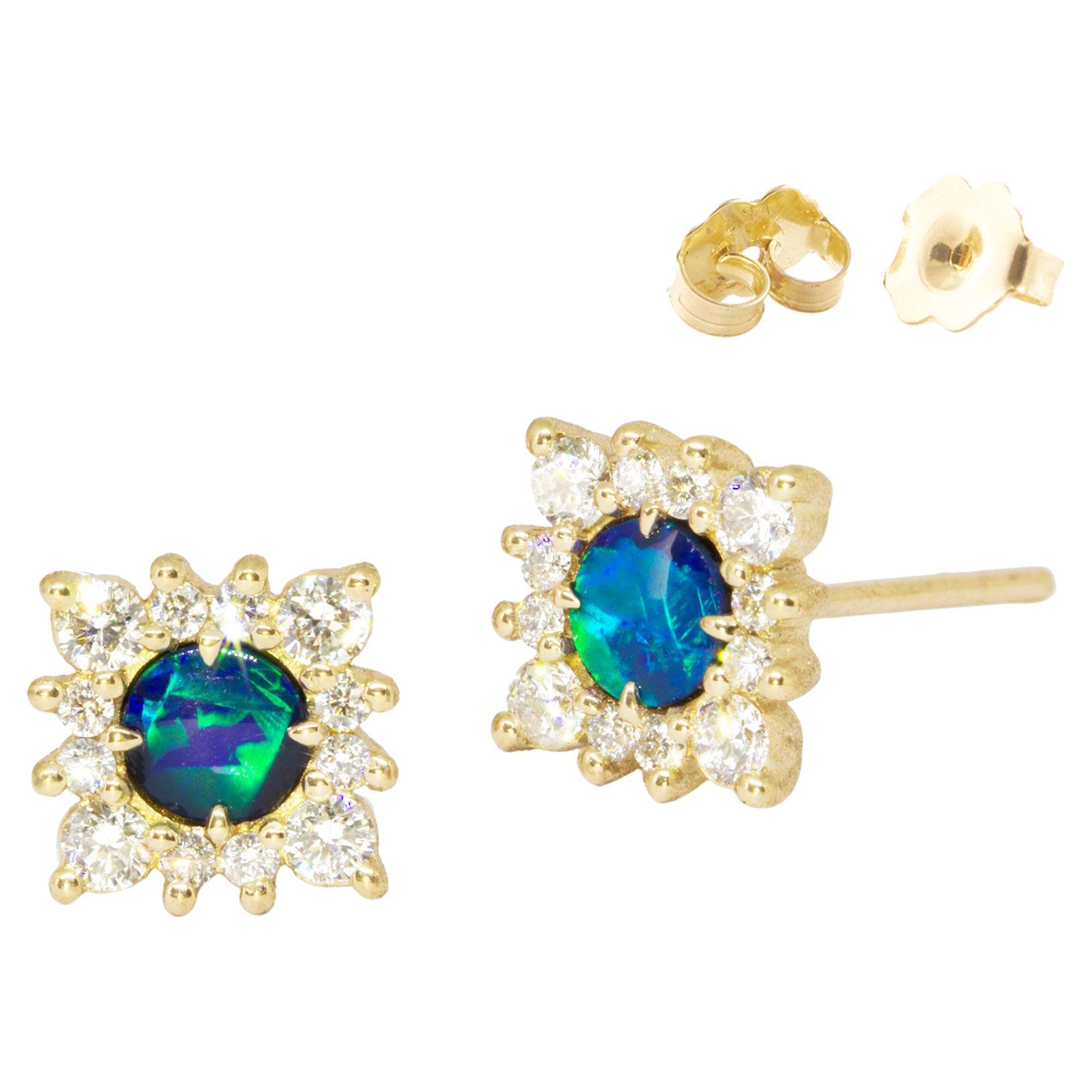 Devta Doolan Vibrant Red Fire Blue Violet Opal Doublet Gold Stud ...