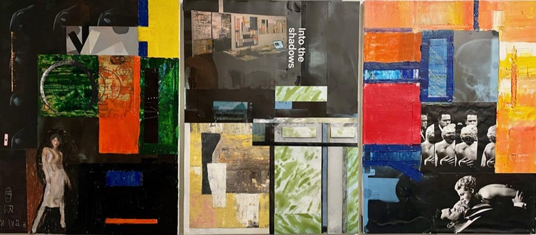 Doug Frohman - "Film Memoirs" Abstract Oil Painting, 3 Panels For Sale ...
