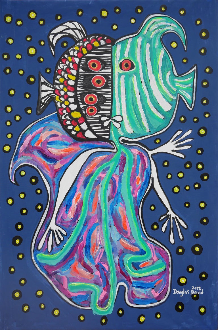 Douglas David - Blue and Teal Abstract Contemporary Fish Painting For ...