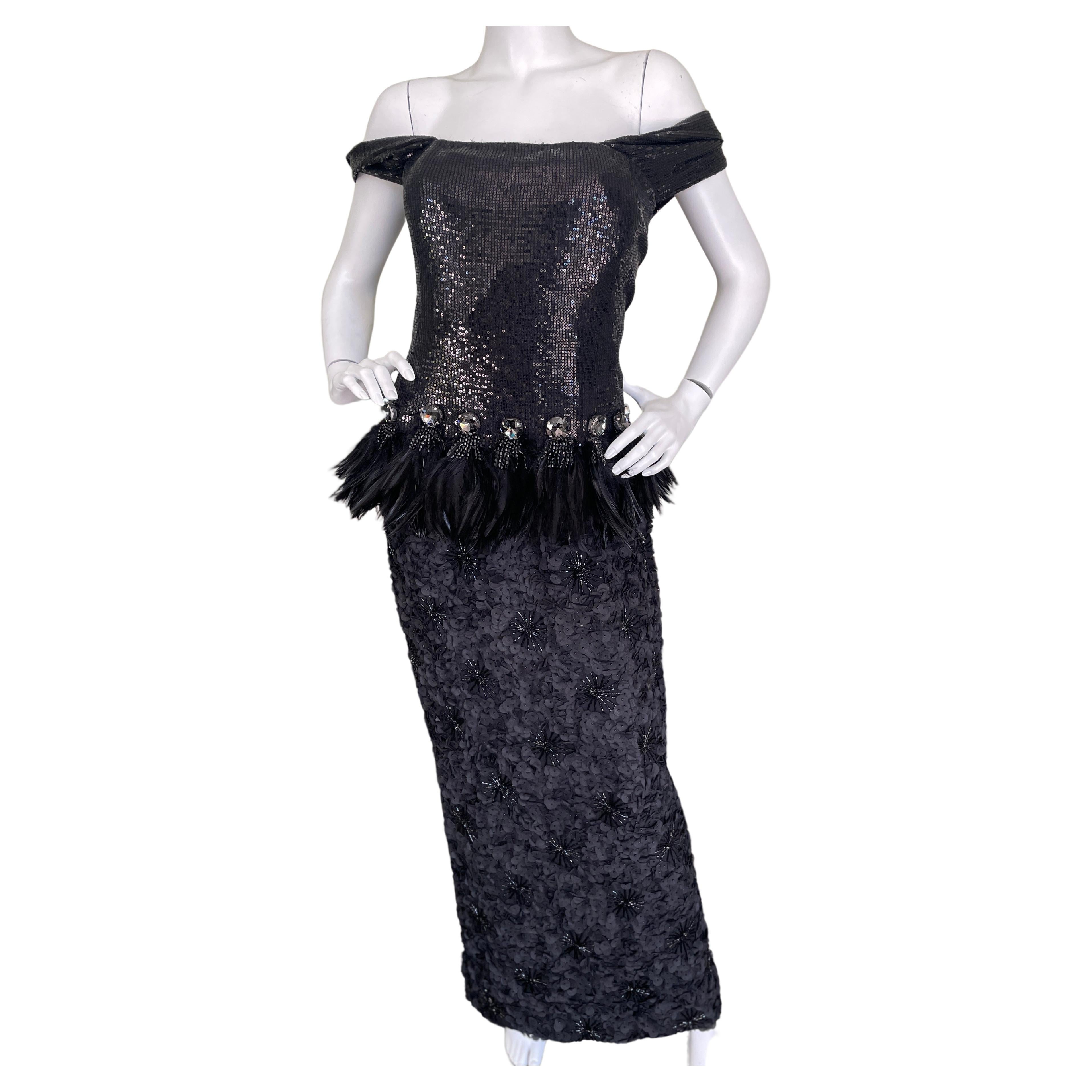 Douglas Hannant Sequin Evening Dress with Feather and Crystal Details ...
