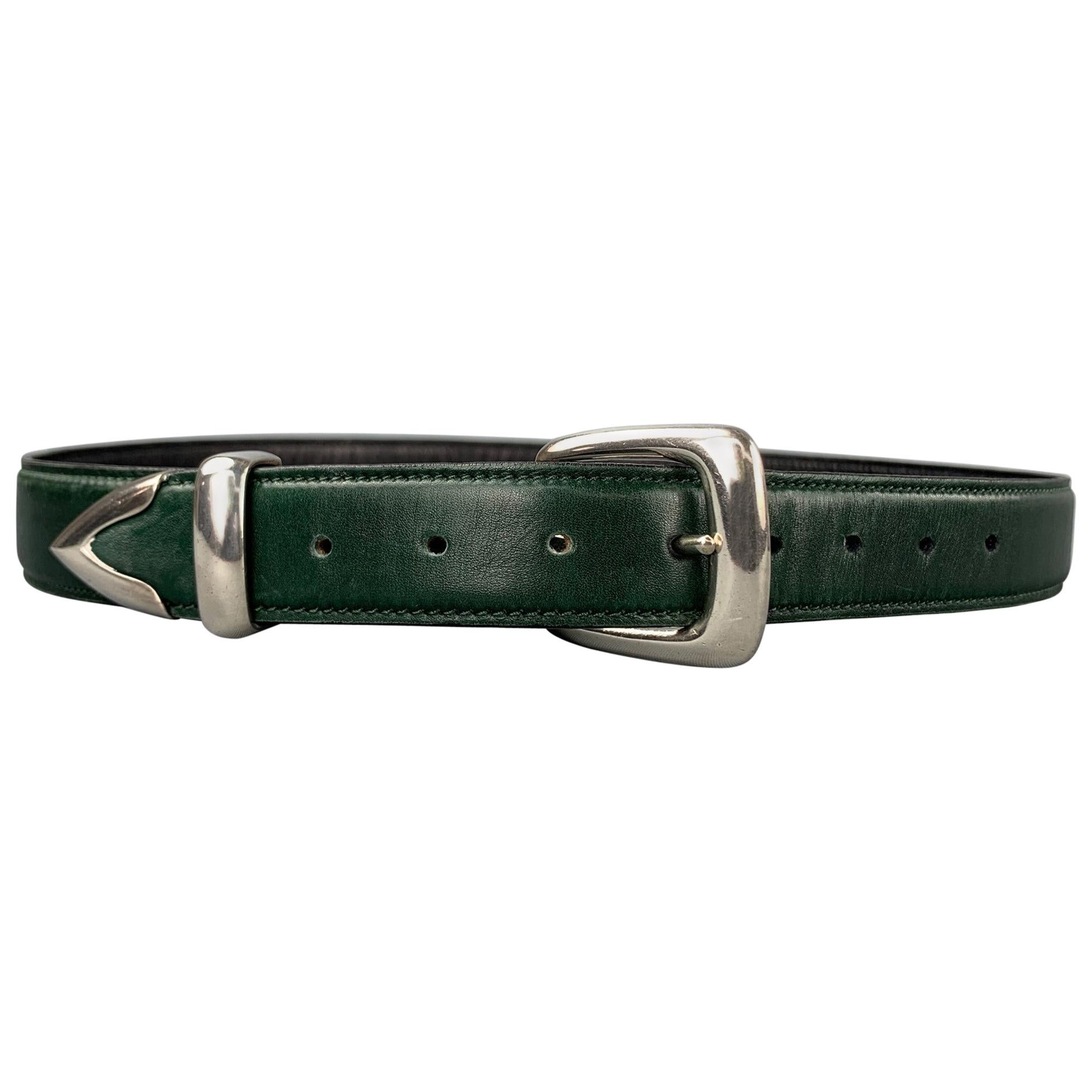 DOUGLAS MAGNUS Size S Dark Green Sterling Silver Leather Heartline Belt ...