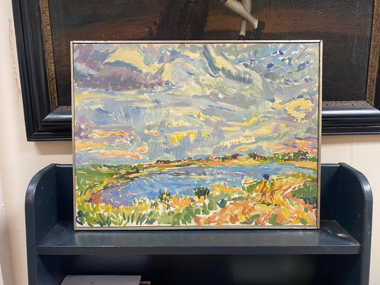 Douglas Stuart Allen - Impressionist Oil Painting - Blue Tranquil Lake ...