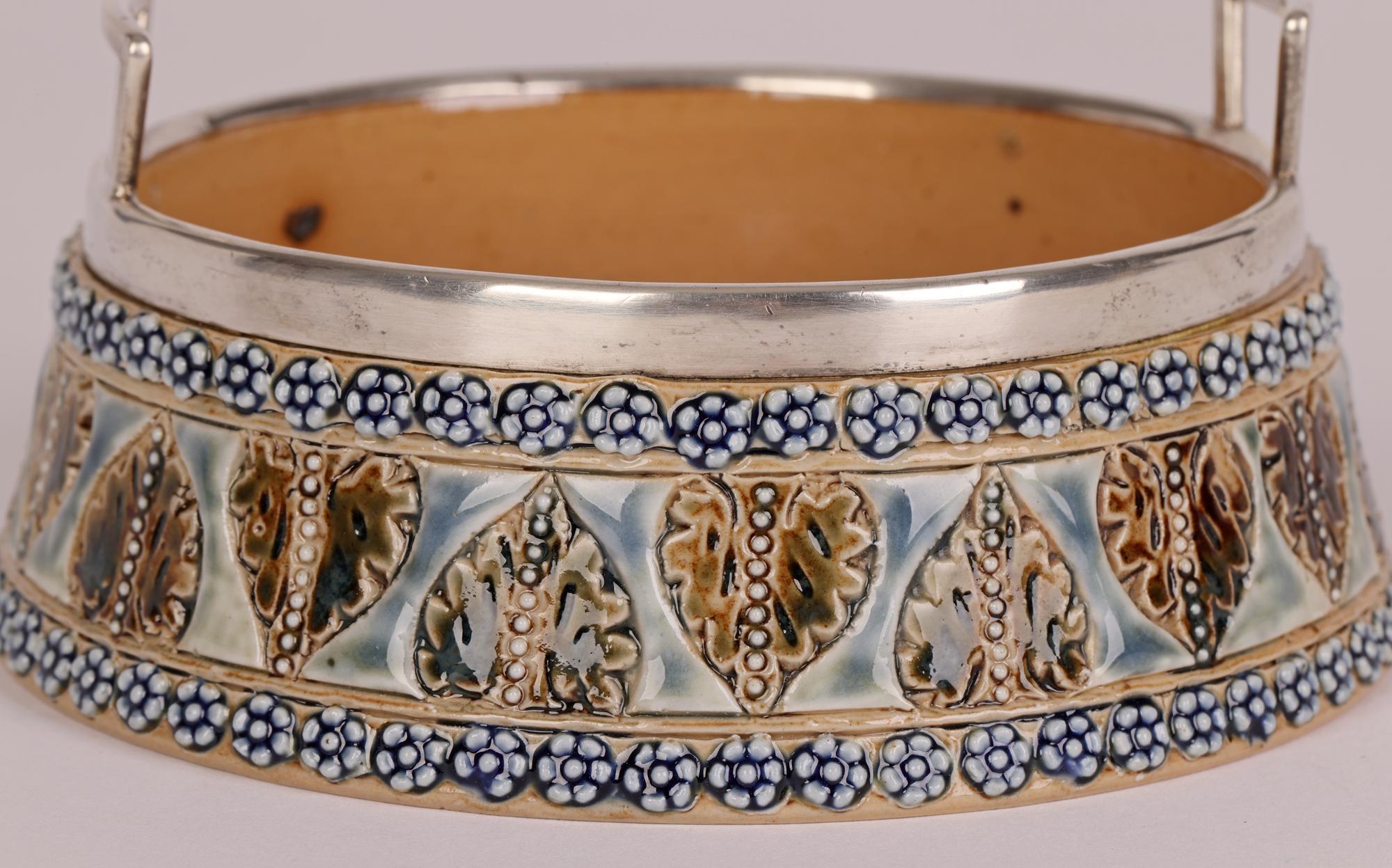 Doulton Lambeth Silver Mounted Stoneware Pickle Dish by Emily Stormer ...