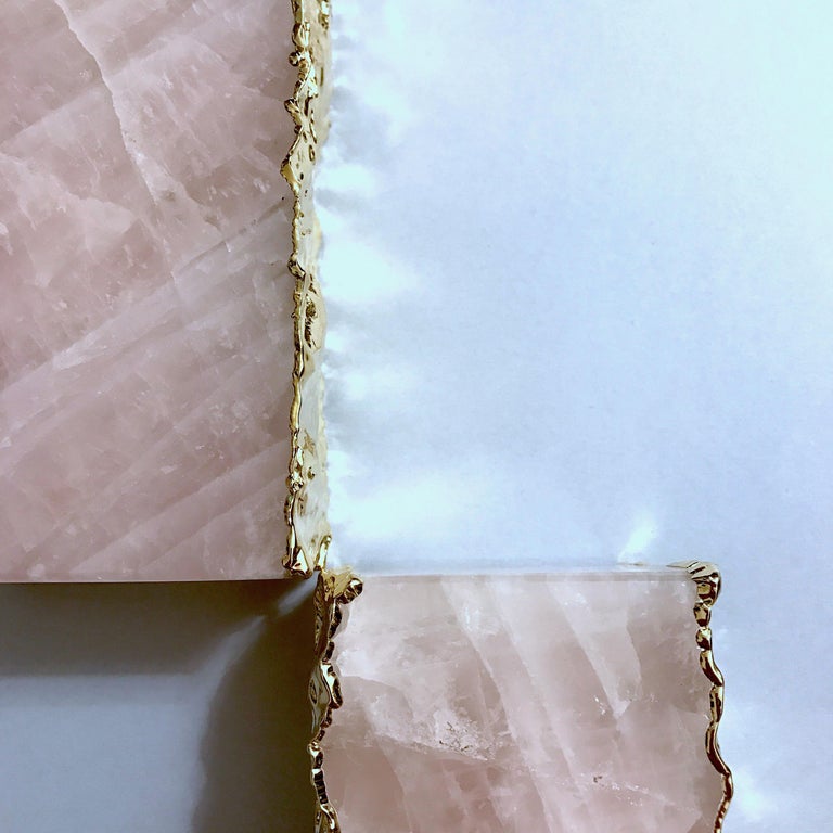 Dourado Candleholders in Rose Quartz and 24-Karat Gold by Anna ...