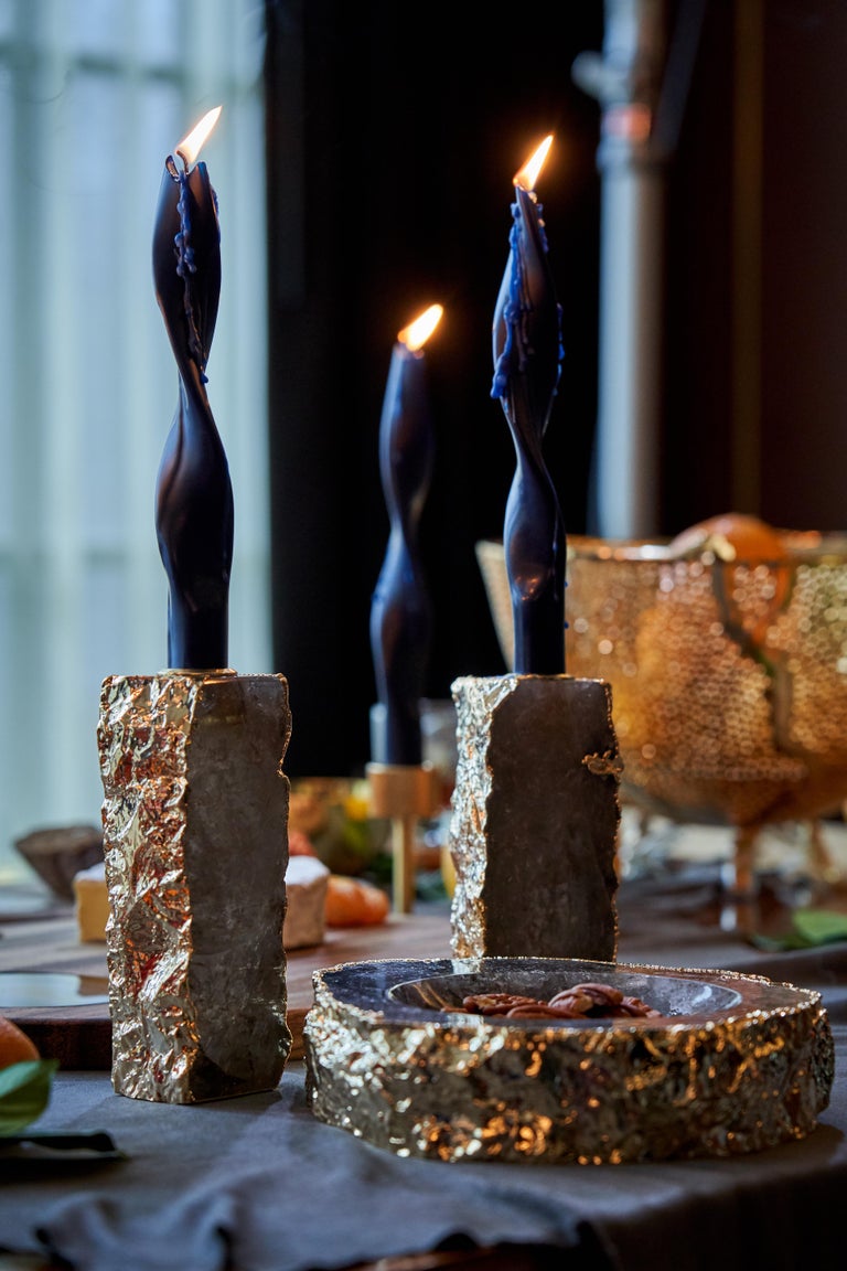 Dourado Candleholders in Rose Quartz and 24-Karat Gold by Anna ...