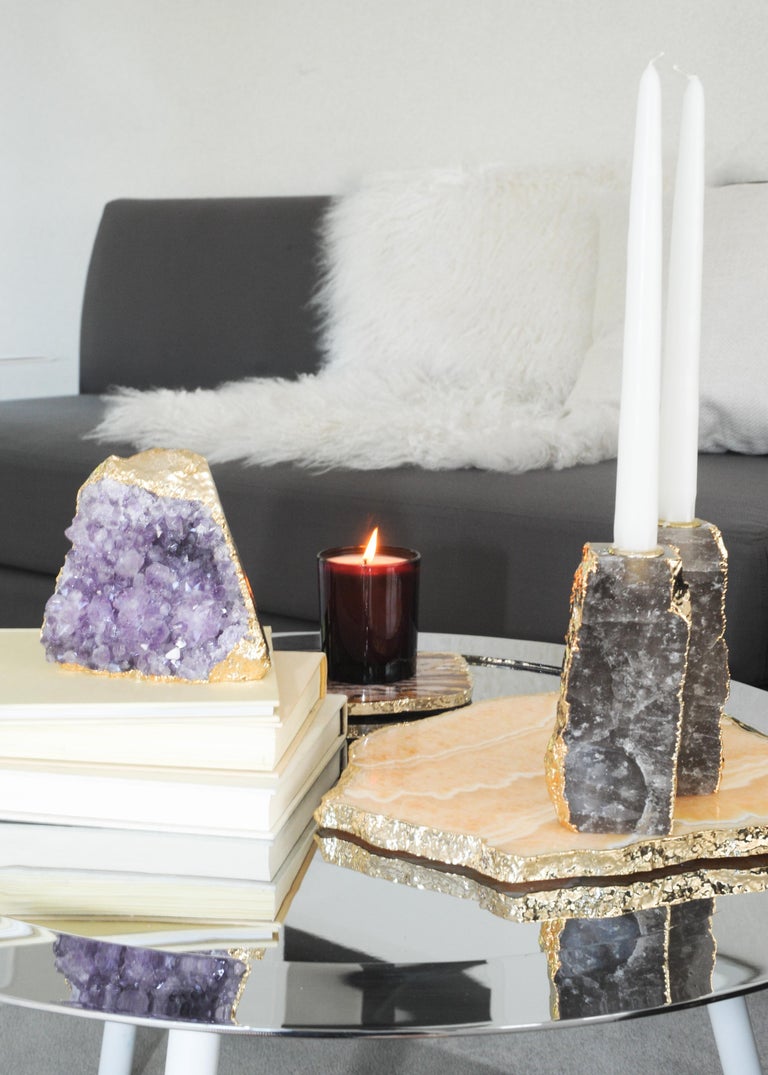 Dourado Candleholders in Rose Quartz and 24-Karat Gold by Anna ...