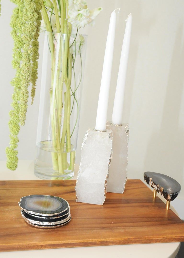 Dourado Candleholders in Rose Quartz and 24-Karat Gold by Anna ...