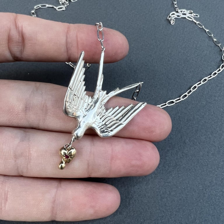 Dove Chain Necklace Gold Heart Silver Ruby Victorian Style Animal ...
