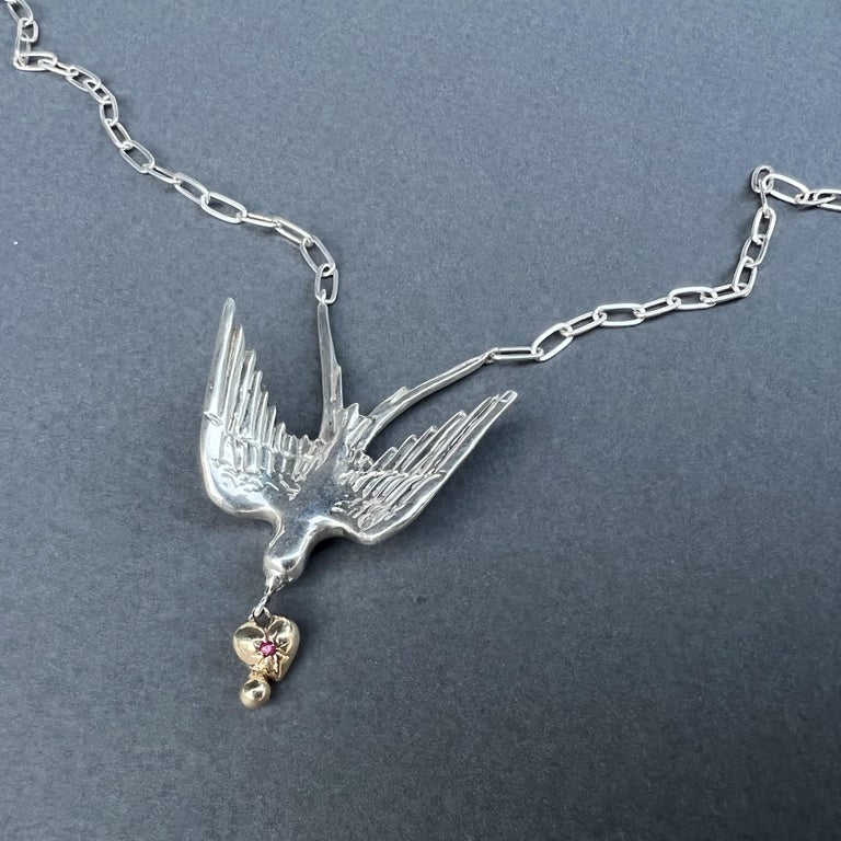 Dove Chain Necklace Gold Heart Silver Ruby Victorian Style Animal ...