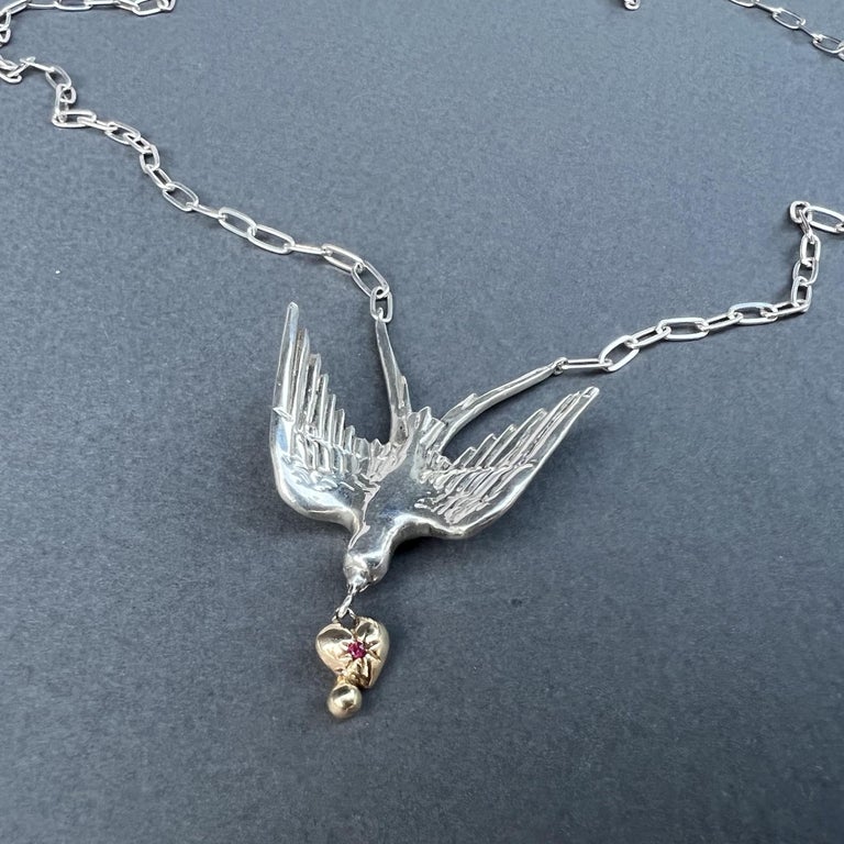 Dove Chain Necklace Gold Heart Silver Ruby Victorian Style Animal ...