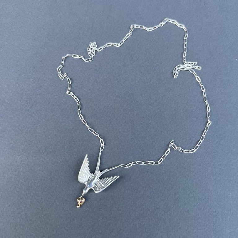 Dove Chain Necklace Gold Heart Silver Chain Ruby Animal jewelry J ...