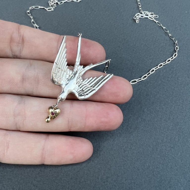 Dove Chain Necklace Gold Heart Silver Chain Ruby Animal jewelry J ...