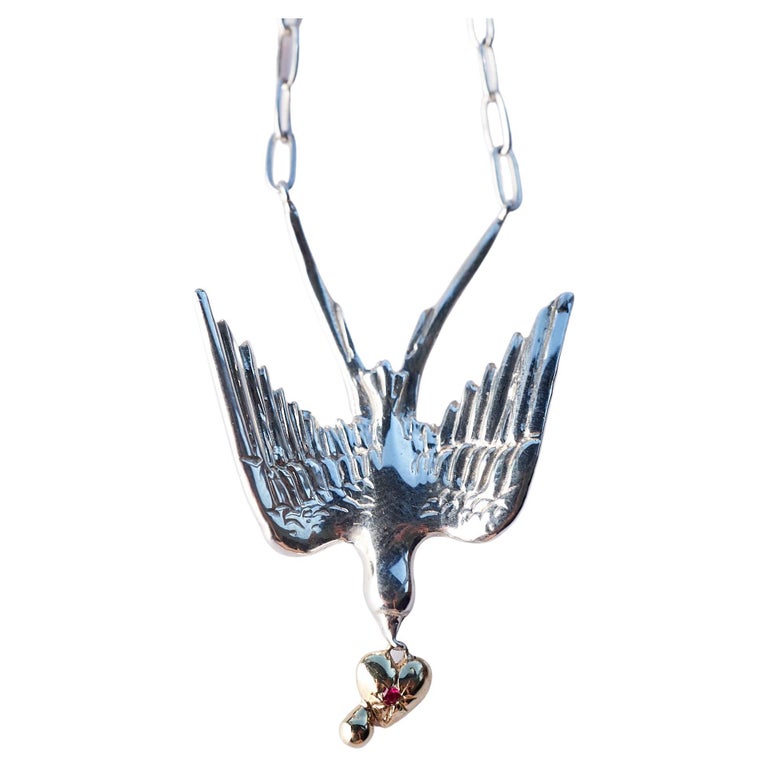 Dove Chain Necklace Gold Heart Silver Chain Ruby Victorian Style J ...