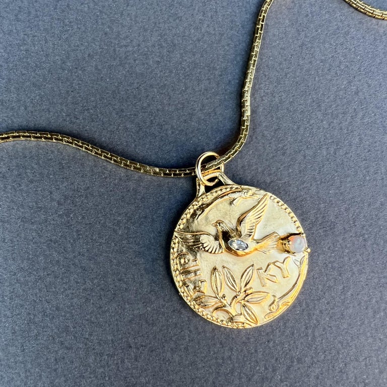 Dove Chain Necklace Opal Aquamarine Medal J Dauphin For Sale at 1stDibs