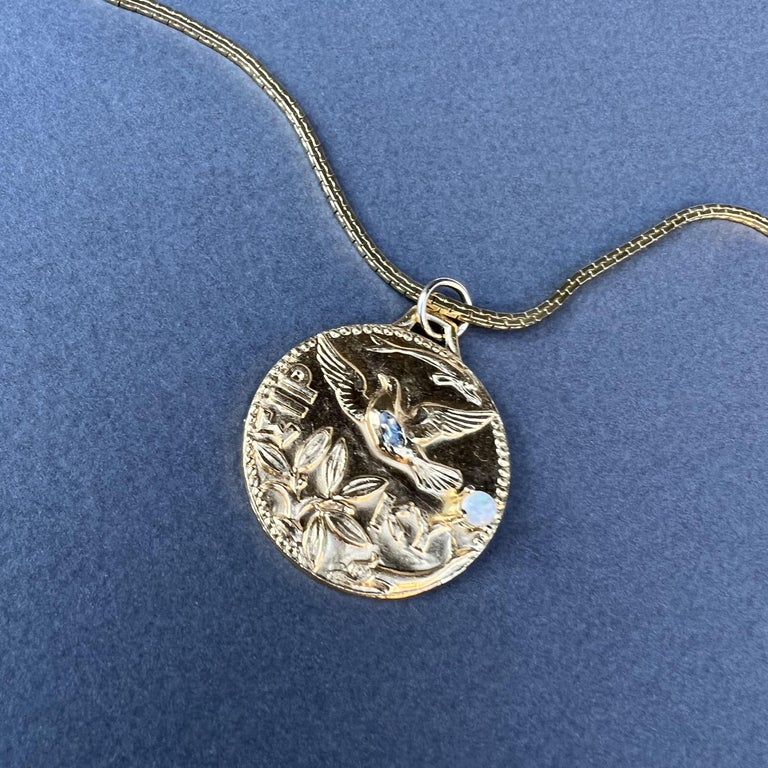 Dove Chain Necklace Opal Aquamarine Medal J Dauphin For Sale at 1stDibs
