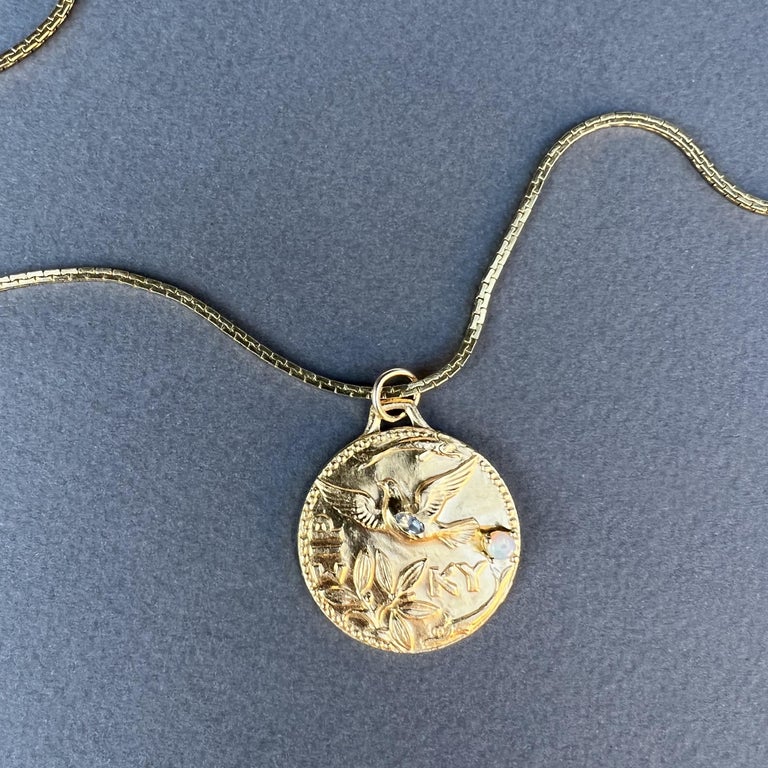 Dove Chain Necklace Opal Aquamarine Medal J Dauphin For Sale at 1stDibs