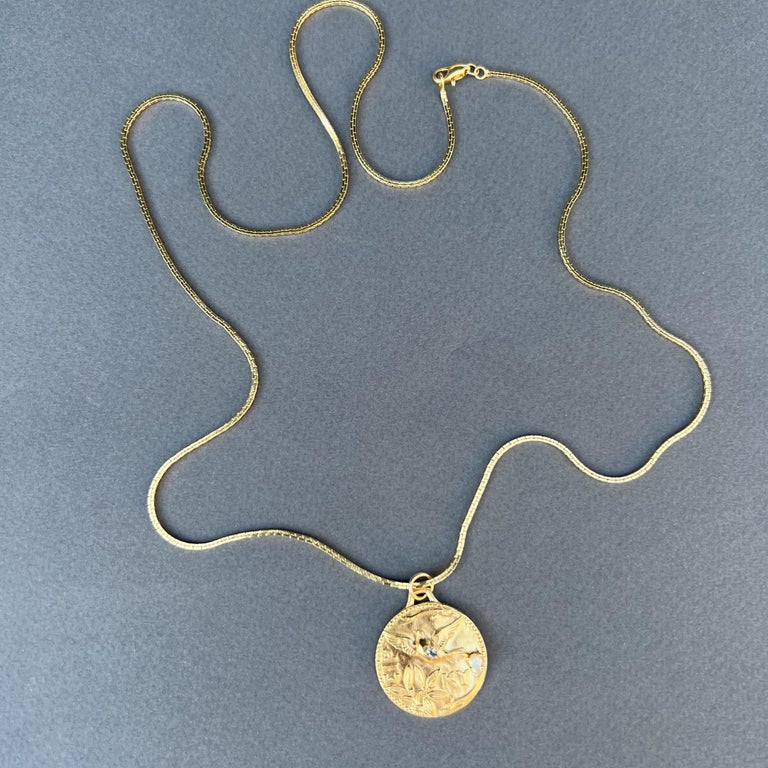 Dove Chain Necklace Opal Aquamarine Medal J Dauphin For Sale at 1stDibs