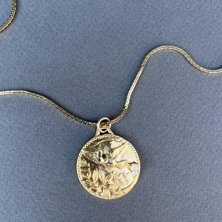Dove Chain Necklace Opal Aquamarine Medal J Dauphin For Sale at 1stDibs