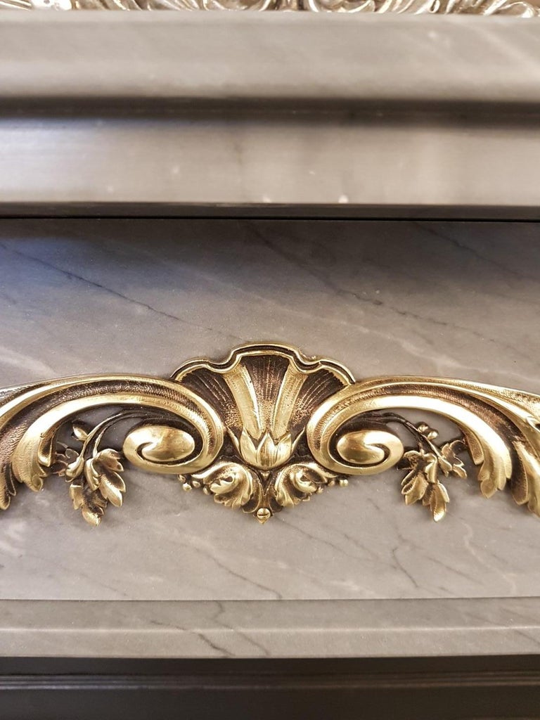 Dove Grey Fireplace Mantel with Carrara Columns and Brass ...