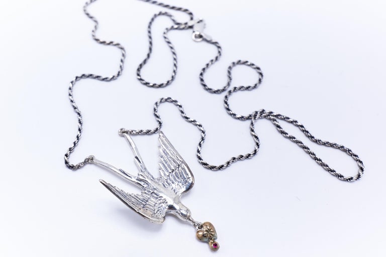 Dove Silver Necklace Gold Heart Ruby White Diamond Victorian Style J ...