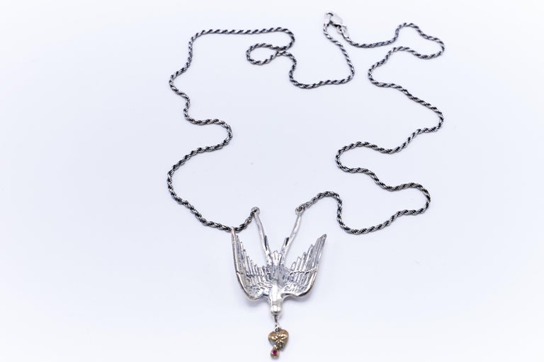 Dove Silver Necklace Gold Heart Ruby White Diamond Victorian Style J ...