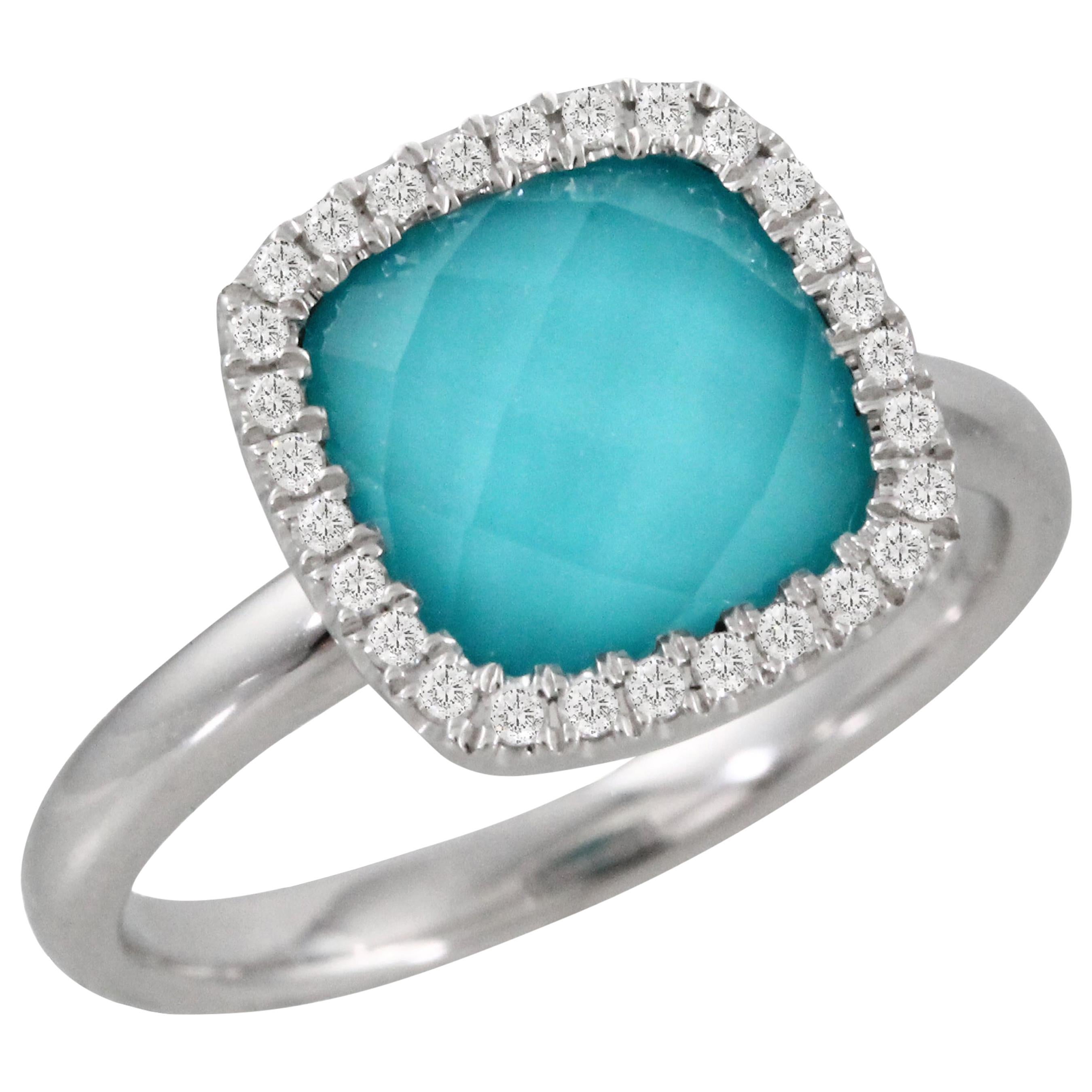 18 Karat Gold Cocktail Ring with White Topaz, Arizona Turquoise and ...