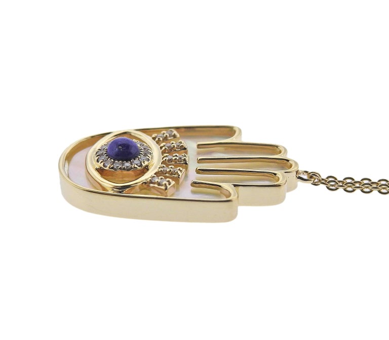 Doves Doron Paloma Diamond MOP Lapis Gold Hamsa Hand of God Pendant ...