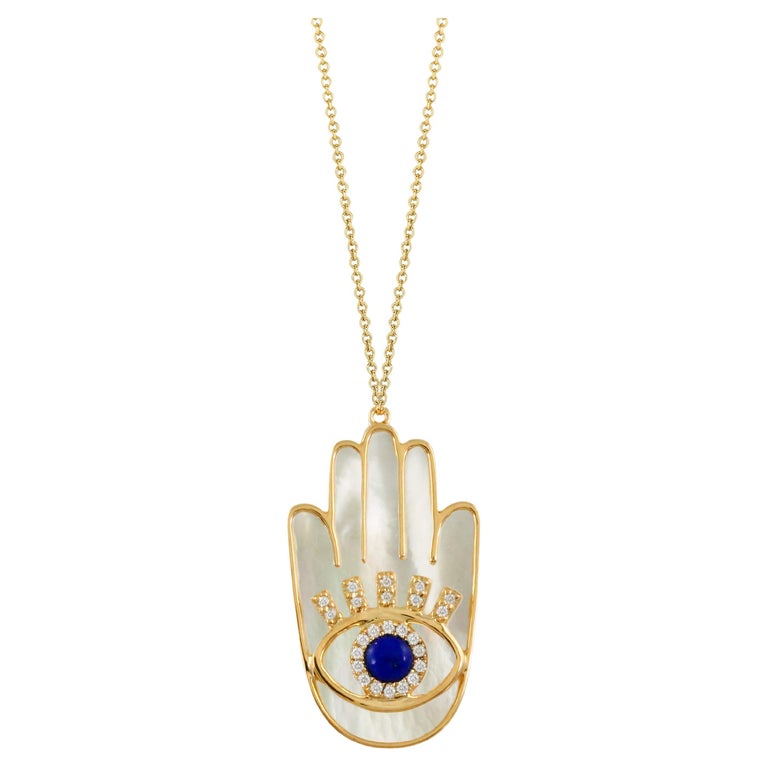 Doves Doron Paloma Diamond MOP Lapis Gold Hamsa Hand of God Pendant ...