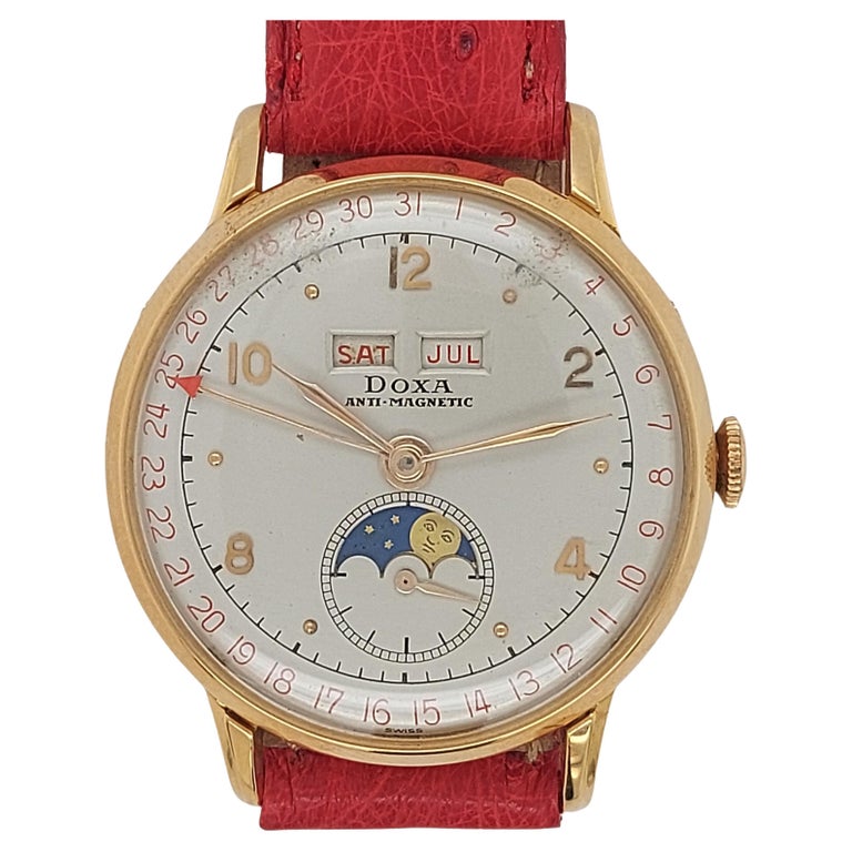 Doxa Triple Calendar Moon Phase Wrist Watch, 18kt Yellow Gold Case Anti ...