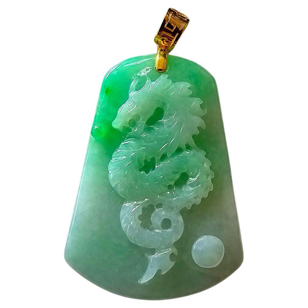 Dragon of Nagoya Burmese A-Jade Pendant (with 18K Yellow Gold) For Sale ...