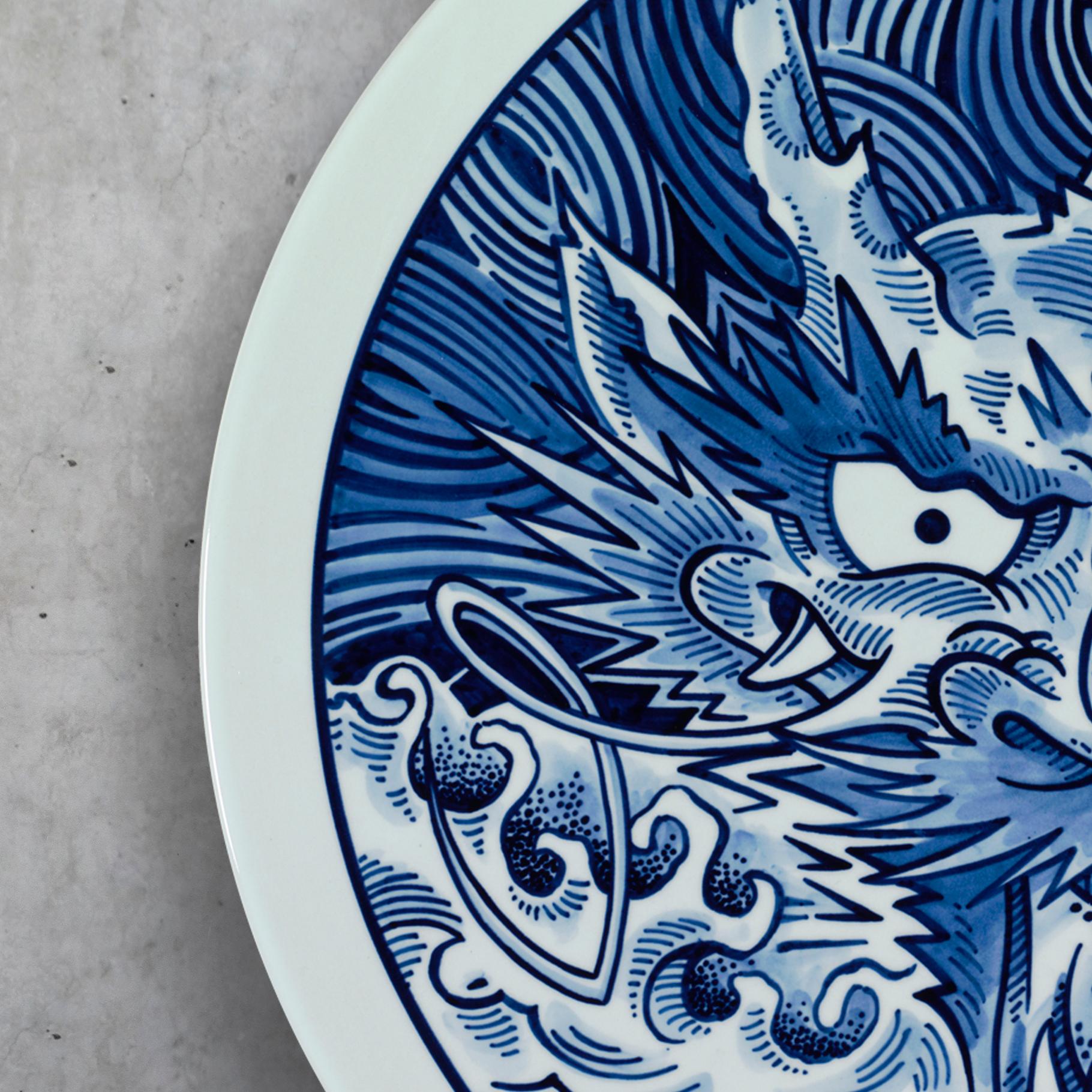 Dragon Plates set of 3 hand made plates in the Royal Blue Tattoo ...