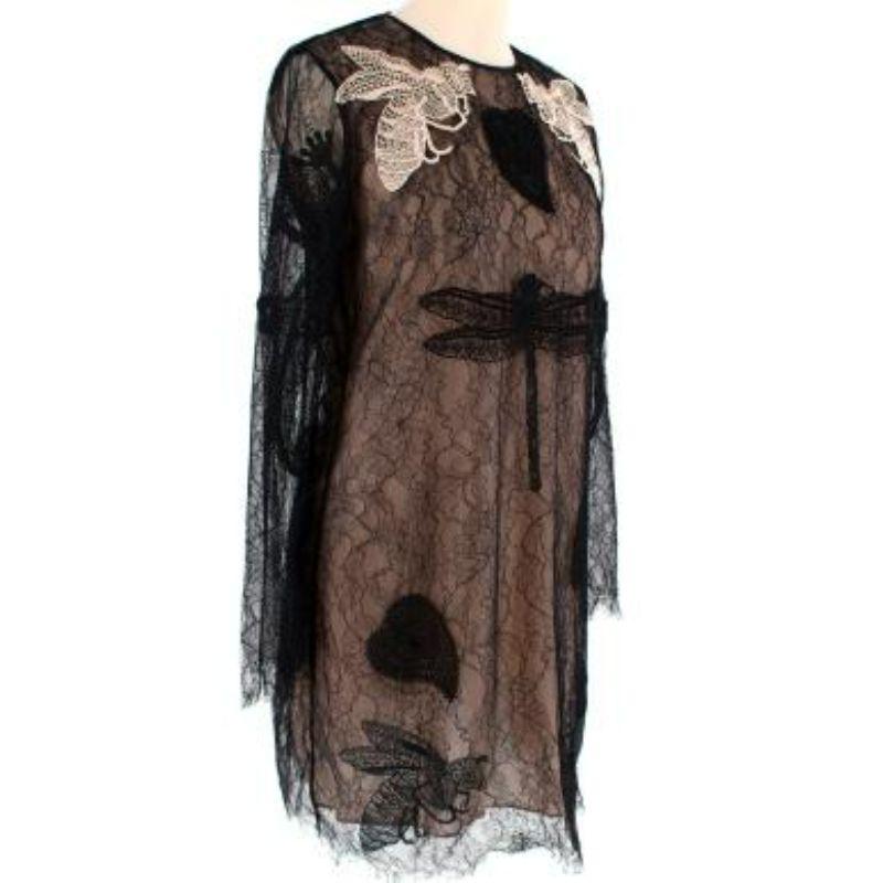 Dragonfly/ Bee Embroidered Black Lace Dress For Sale at 1stDibs