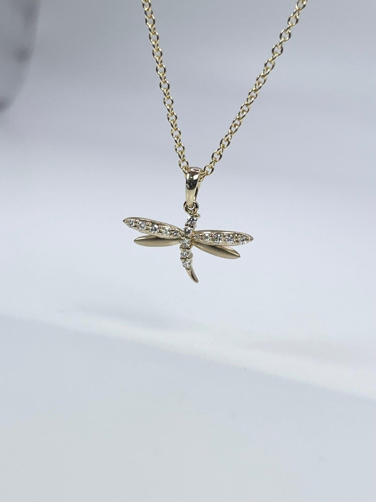 Dragonfly Diamond Pendant Necklace 14KT Yellow Gold Cute Dainty Pendant ...