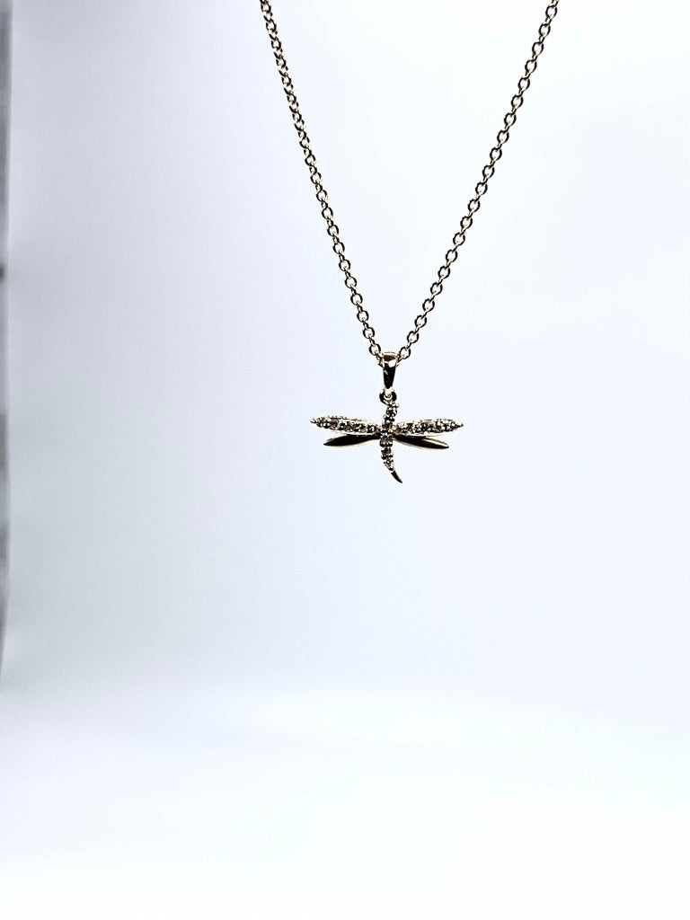 Dragonfly Diamond Pendant Necklace 14KT Yellow Gold Cute Dainty Pendant ...