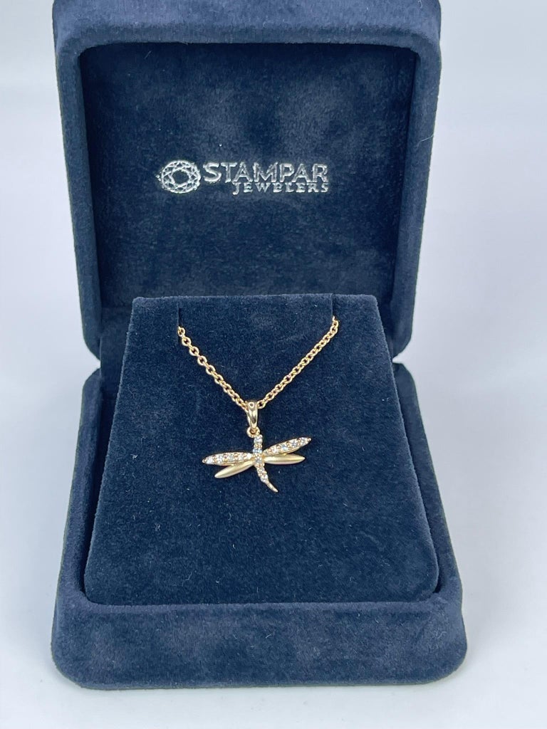 Dragonfly Diamond Pendant Necklace 14KT Yellow Gold Cute Dainty Pendant ...