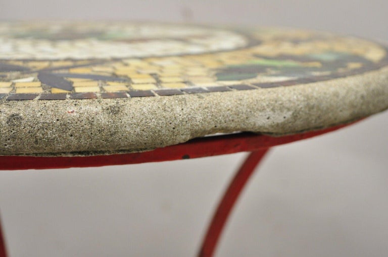 Dragonfly Mosaic Tile Round Stone Top Iron Base Patio Side Tables, Pair ...