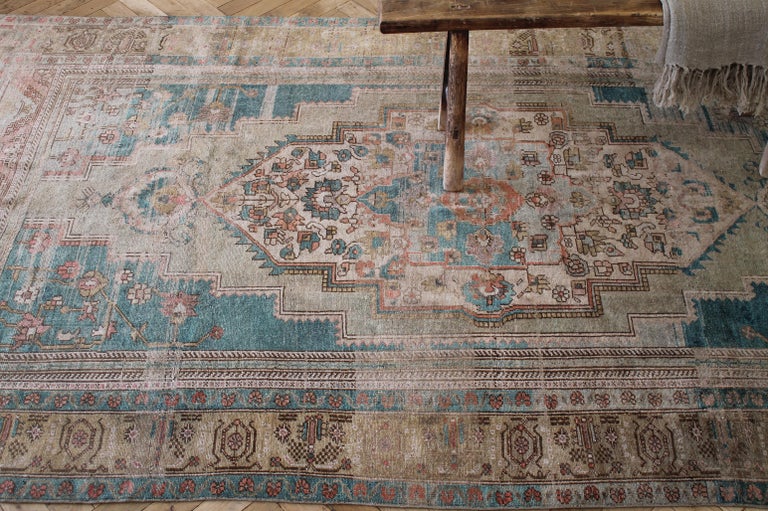 Drake Vintage Turkish Rug in Aqua and Brown Tones at 1stDibs