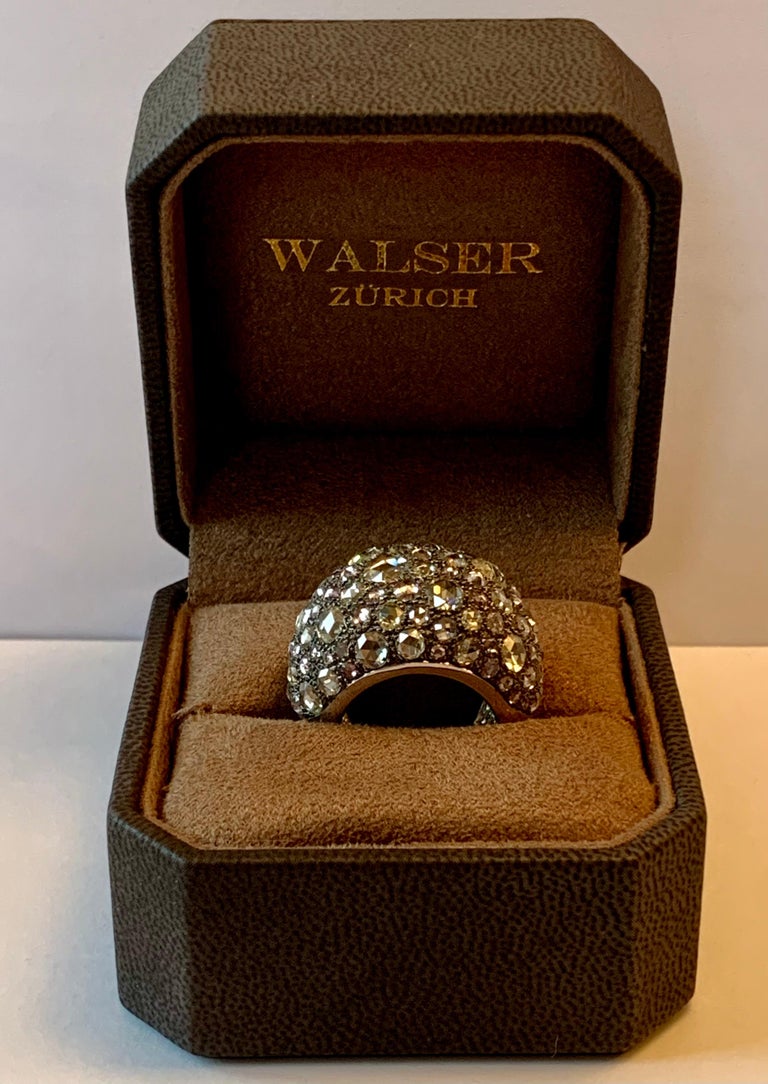 Dramatic 18K White Gold Black Rhodium Pave Ring with Colored Rose Cut ...