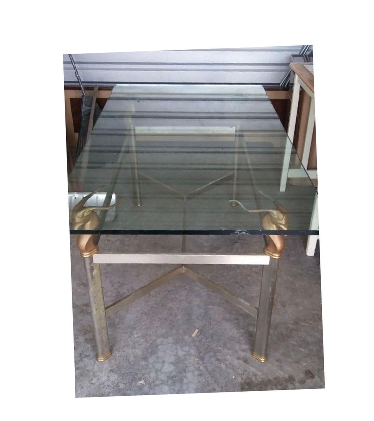 Dramatic 1970s / Early 80s Solid Bronze Antelope Head Desk Table ...