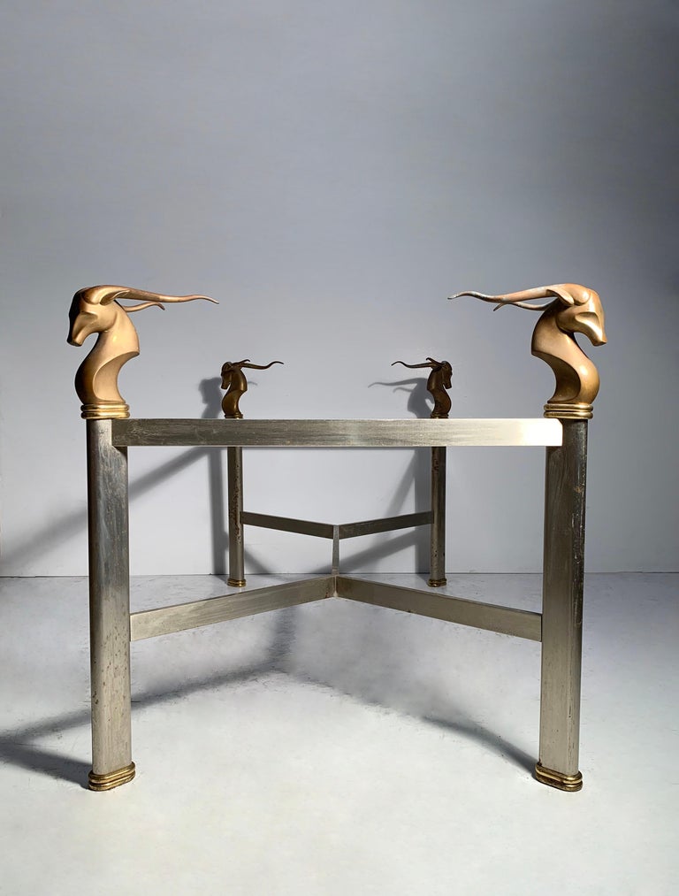 Dramatic 1970s / Early 80s Solid Bronze Antelope Head Desk Table ...