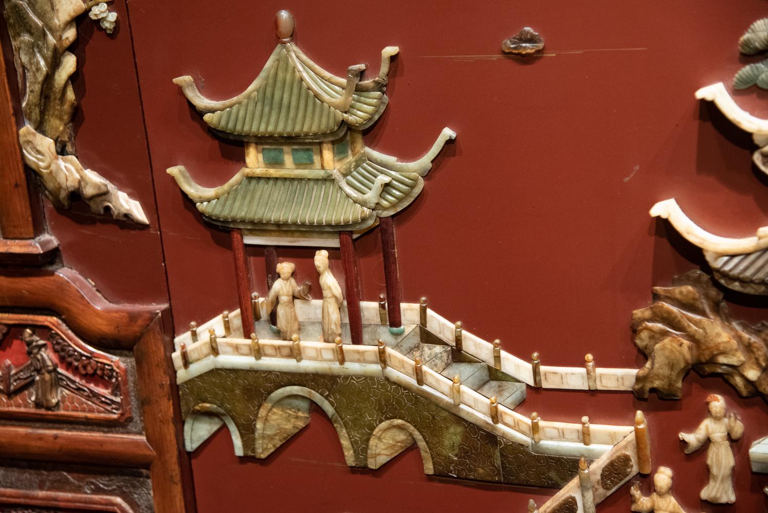 Dramatic and Large Antique Chinese Red Lacquer Screen at 1stDibs