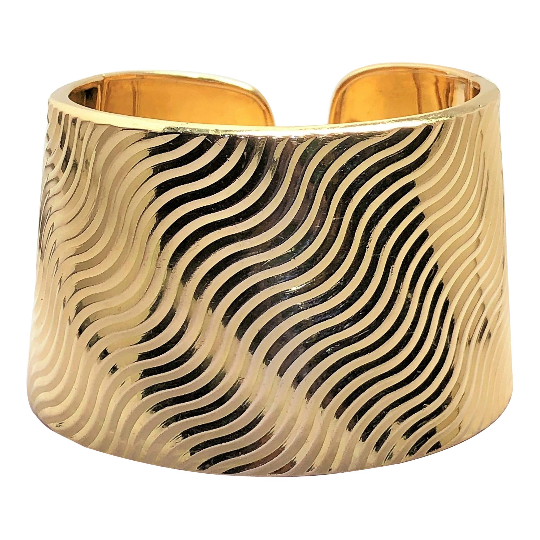 Italian Geometric Design 18K White Gold Diamond Wide Cuff Bracelet For ...