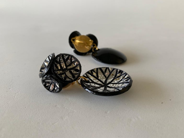 Dramatic Contemporary Black Metallic Silver Disk Statement Earrings at ...