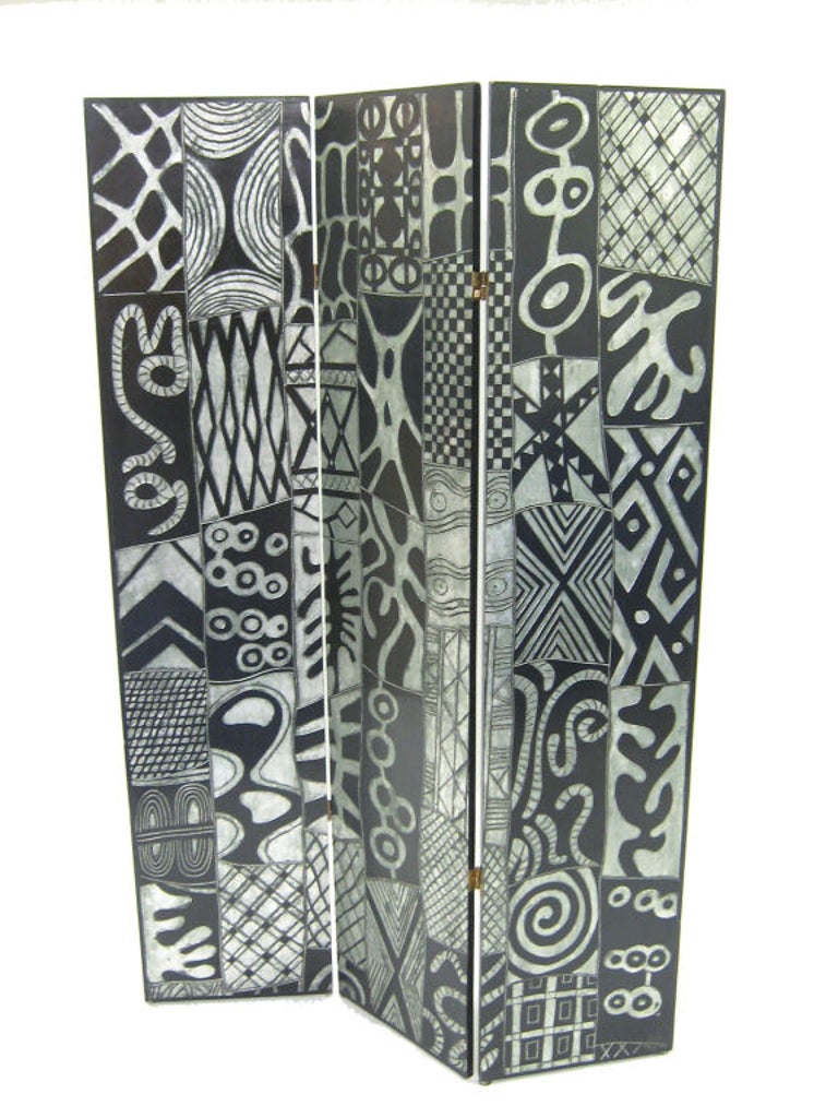 Dramatic Gilded Silver and Black Lacquer Folding Screen For Sale at ...